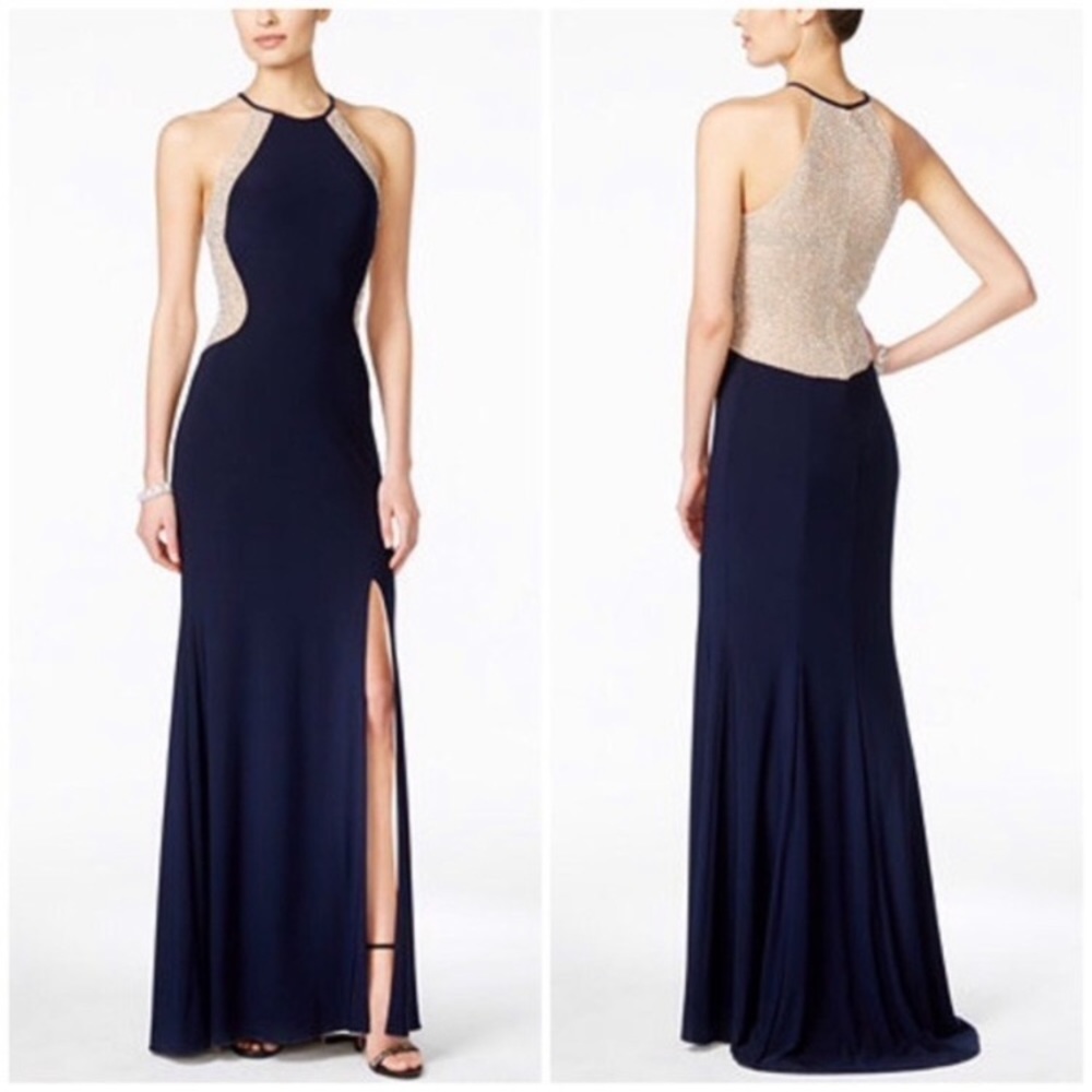 Xscape | Navy Beaded Prom Homecoming Formal Dress - Gem